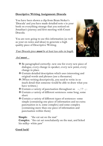 Dracula by Bram Stoker GCSE Descriptive Writing Assignment and ...