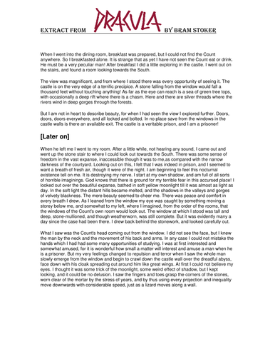 Dracula by Bram Stoker GCSE Descriptive Writing Assignment and ...
