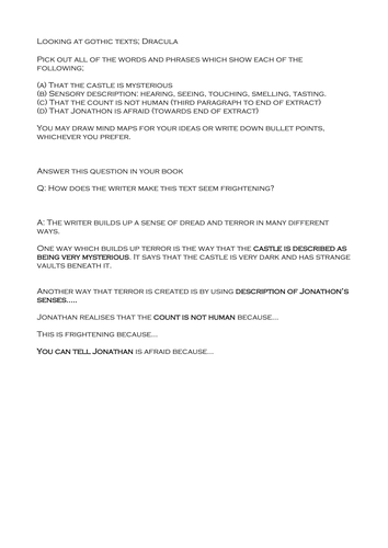Dracula by Bram Stoker GCSE Descriptive Writing Assignment and ...
