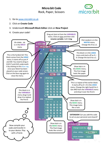 BBC Micro Bit - Rock Paper Scissors - Lesson PPT, Handout & Extension ...