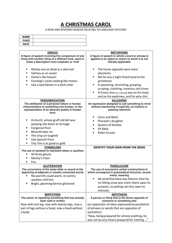 A CHRISTMAS CAROL - Language Features and Develop Your Own | Teaching ...