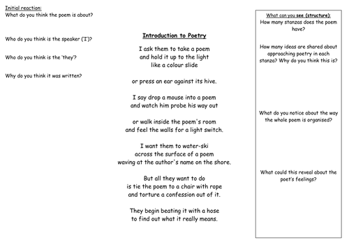 Outstanding Poetry Lesson - Introduction to Poetry | Teaching Resources