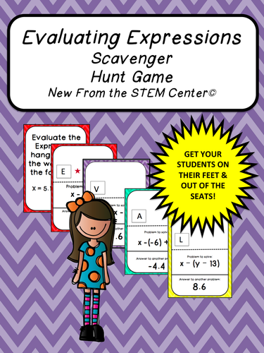 Evaluating Expressions: Scavenger Hunt | Teaching Resources