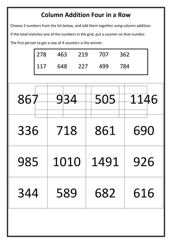 KS2 Maths Column addition game | Teaching Resources