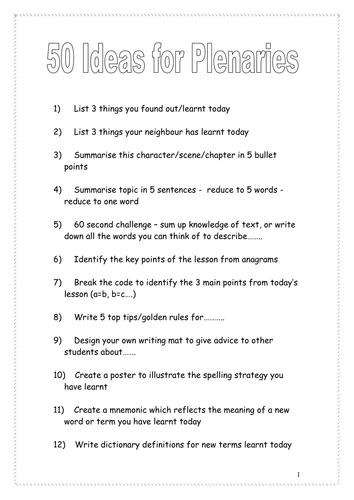 50_ideas_for_plenaries-1- | Teaching Resources