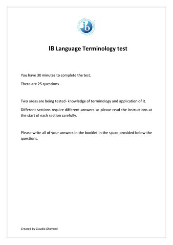 IB English Lang/ Lit Paper 1 Terminology | Teaching Resources