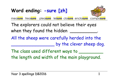 Year 3 spellings: word endings: -sure [zh] [measure] and ture [ch ...