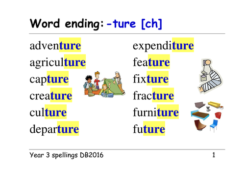 Year 3 spellings: word endings: -sure [zh] [measure] and ture [ch ...