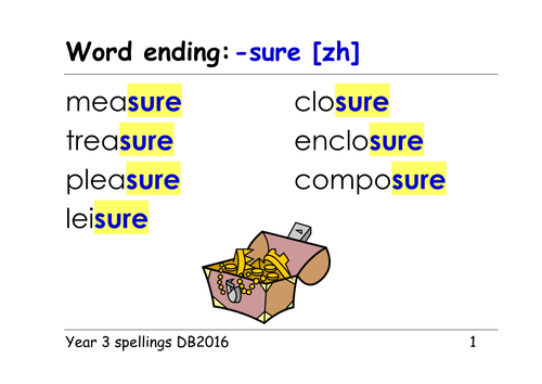 Year 3 spellings: word endings: -sure [zh] [measure] and ture [ch ...