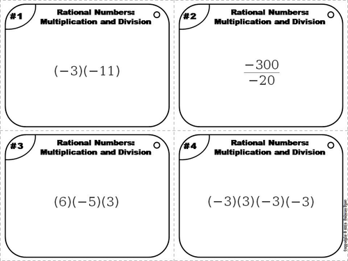 Rational Numbers: Multiplication and Division Task Cards | Teaching ...