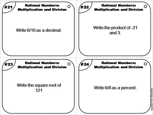 Rational Numbers: Multiplication and Division Task Cards | Teaching ...
