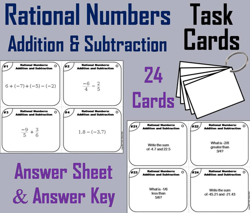 Rational Numbers: Addition and Subtraction Task Cards | Teaching Resources