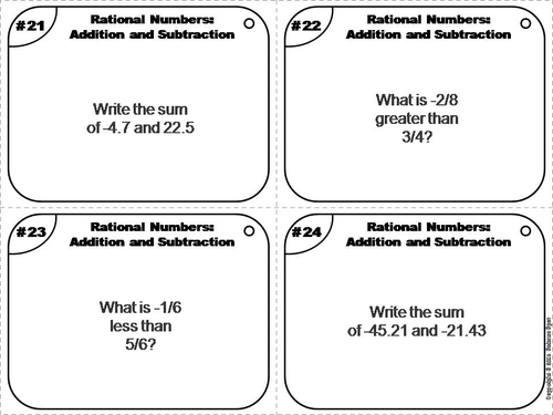 Rational Numbers: Addition and Subtraction Task Cards | Teaching Resources