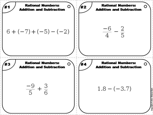 Rational Numbers: Addition and Subtraction Task Cards | Teaching Resources