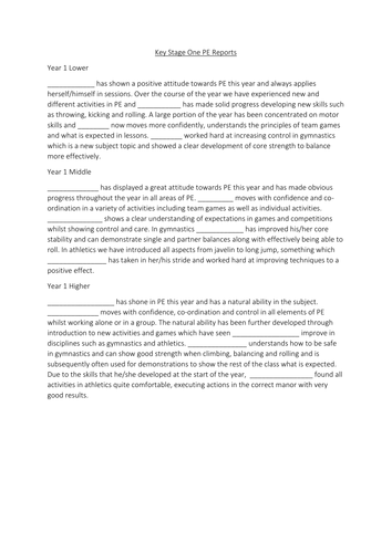Key Stage 1 PE Reports | Teaching Resources
