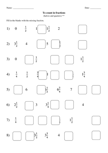 Counting in Fractions Differentiated Worksheets - halves, quarters and ...