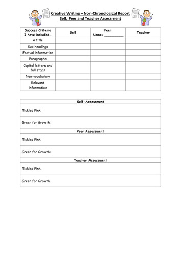 Creative Writing Self/Peer/Teacher Assessment | Teaching Resources