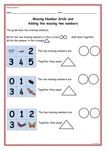 Addition and Missing Numbers 0 to 5 Worksheet Activity Presentation ...