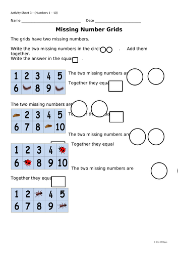 Addition and Missing Numbers 1 to 10 Worksheet Activity Presentation ...