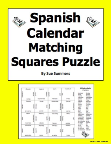 Spanish Calendar 4 x 4 Matching Squares Puzzle - Days, Months, Seasons ...