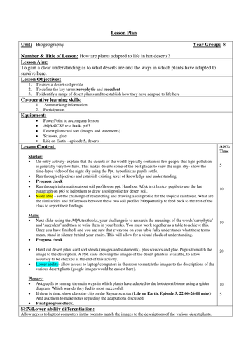 Biogeography/ Ecosystems KS3 lesson- How are plants adapted to life in ...