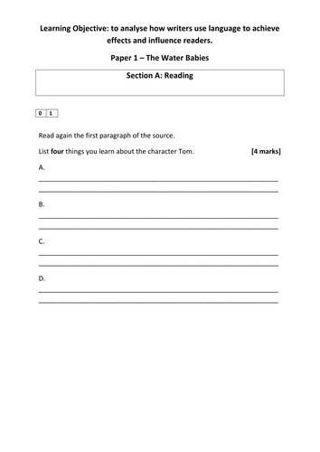 Paper 1 Explorations in creative reading. The Water Babies extract. Q1 ...