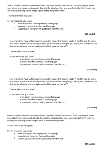 English GCSE Language Exam Q4 - new AQA specs 2015 | Teaching Resources