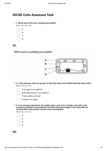 IGCSE Cambridge Biology Assessed Tasks | Teaching Resources