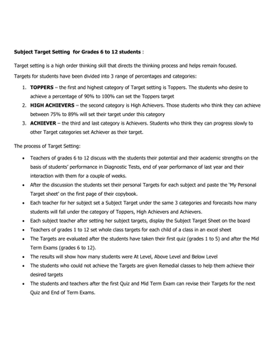 Subject Target Setting | Teaching Resources