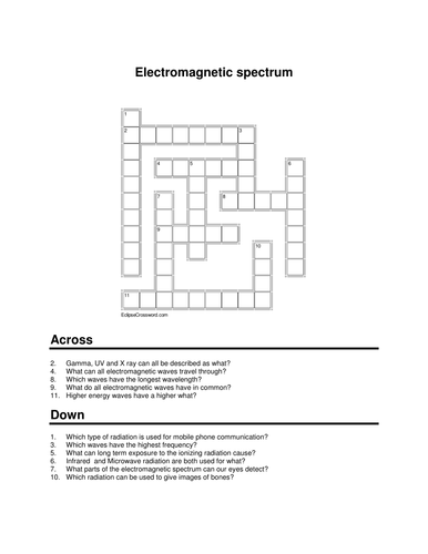 P1 Electromagnetic Spectrum Crossword (with solution) | Teaching Resources