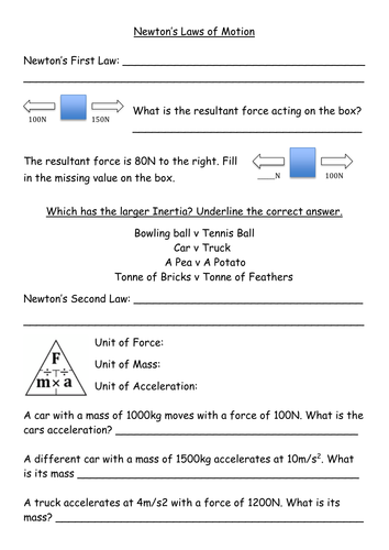 Newton's Laws of Motion Information Sheets/Revision | Teaching Resources