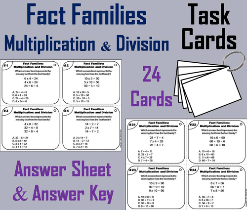 Fact Families: Multiplication and Division Task Cards | Teaching Resources
