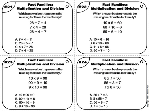 Fact Families: Multiplication and Division Task Cards | Teaching Resources