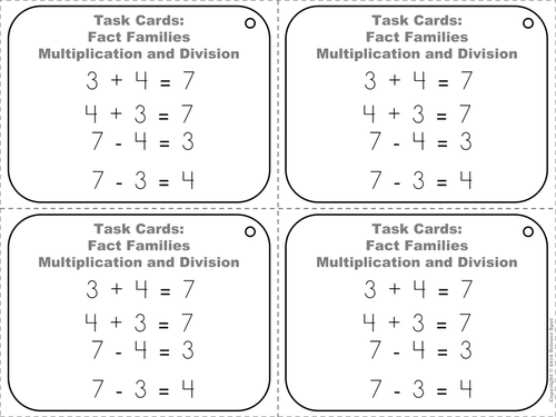 Fact Families: Multiplication and Division Task Cards | Teaching Resources