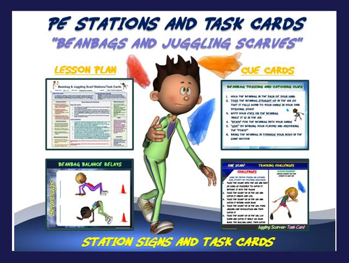 PE Manipulative Stations and Task Cards- “Beanbags and Juggling Scarves ...
