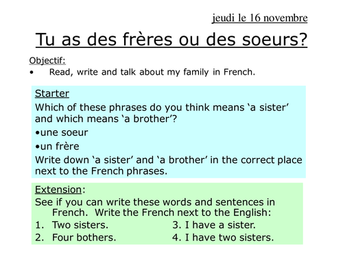 FRENCH FAMILY: Tu as des frères ou des soeurs? | Teaching Resources