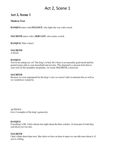 Macbeth Act 2 PowePoint and modernised script | Teaching Resources