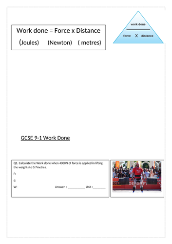 GCSE 1-9 Physics Energy : Work done lesson | Teaching Resources