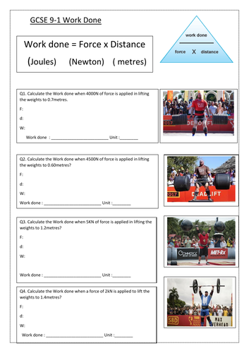 GCSE 1-9 Physics Energy : Work done lesson | Teaching Resources