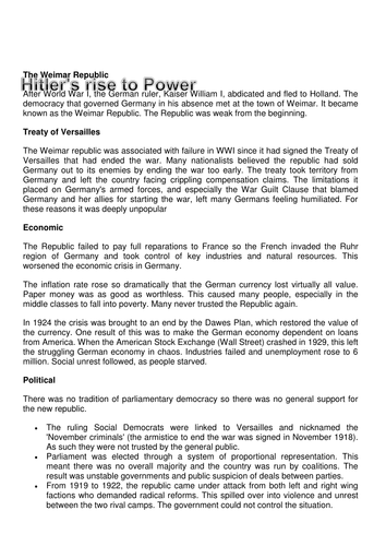 The Second World War: Hitler's Rise to Power. | Teaching Resources