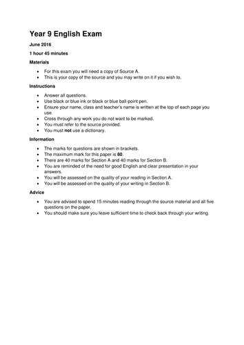 AQA English Language Paper One Style Exam for KS3 | Teaching Resources