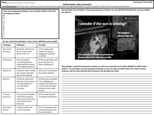 AQA GCSE English Language paper 2 NEW SPEC materials | Teaching Resources