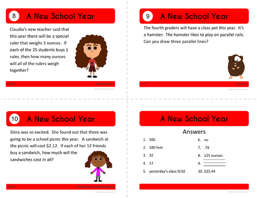Back to School Task Cards - Fourth Grade Math | Teaching Resources