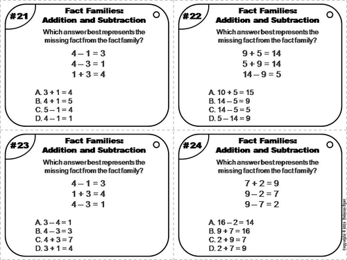 Fact Families: Addition and Subtraction Task Cards | Teaching Resources