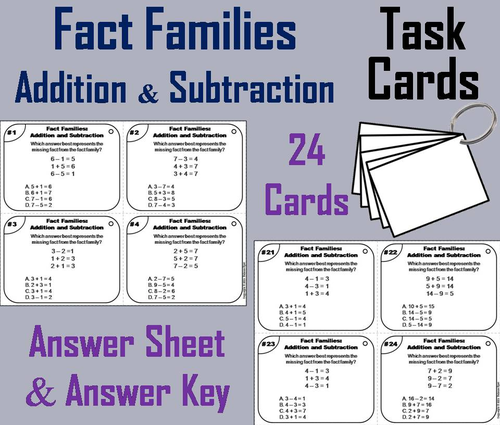 Fact Families: Addition and Subtraction Task Cards | Teaching Resources