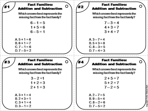 Fact Families: Addition and Subtraction Task Cards | Teaching Resources