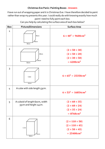 Christmas Eve Panic - Surface Area of Cubes and Cuboids | Teaching ...