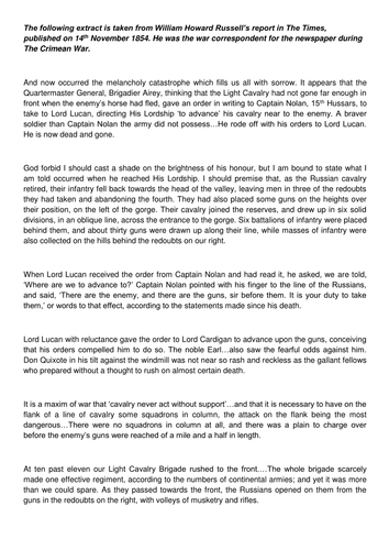 Charge of the Light Brigade (Power & Conflict) | Teaching Resources