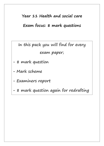 Edexcel Health and social care level 2 - 8 mark question focus - Unit 1 ...