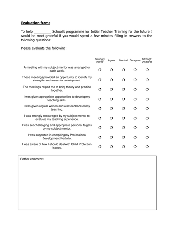 NQT Evaluation Form | Teaching Resources